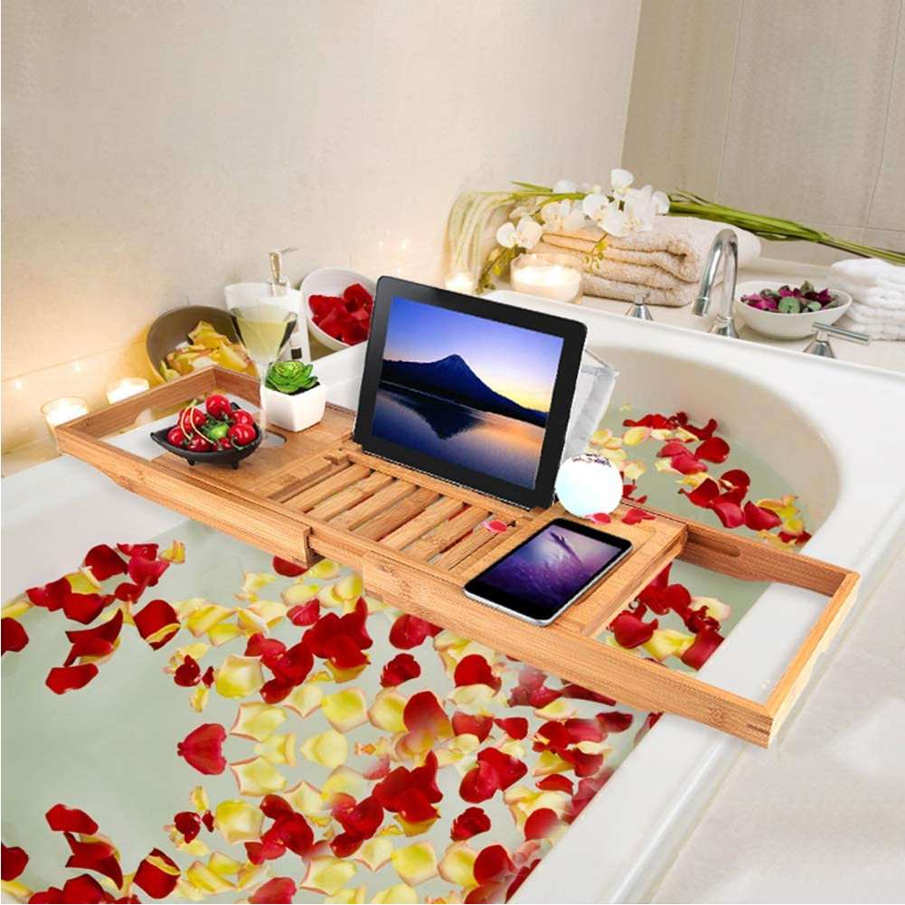 Extendable Bamboo Bathtub Tray Spa Bathtub Caddy O... – Grandado
