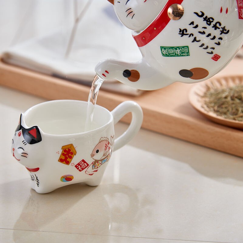 Cute Lucky Cat Tea Set Set Cartoon Japanese Cerami... – Grandado