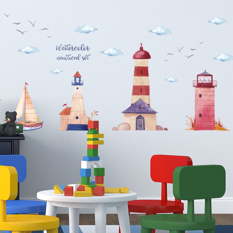 Cartoon Lighthouse Boat Wall Stickers for Bedroom ... – Grandado