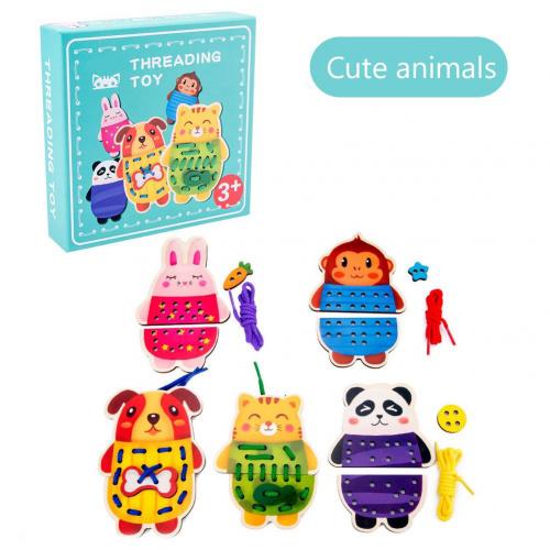 Kids Cartoon Fruit Animal Vegetable Wooden Lacing ... – Grandado