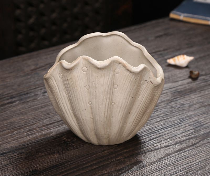 Coarse pottery flower pot shell Shape Ceramic Succ... – Grandado