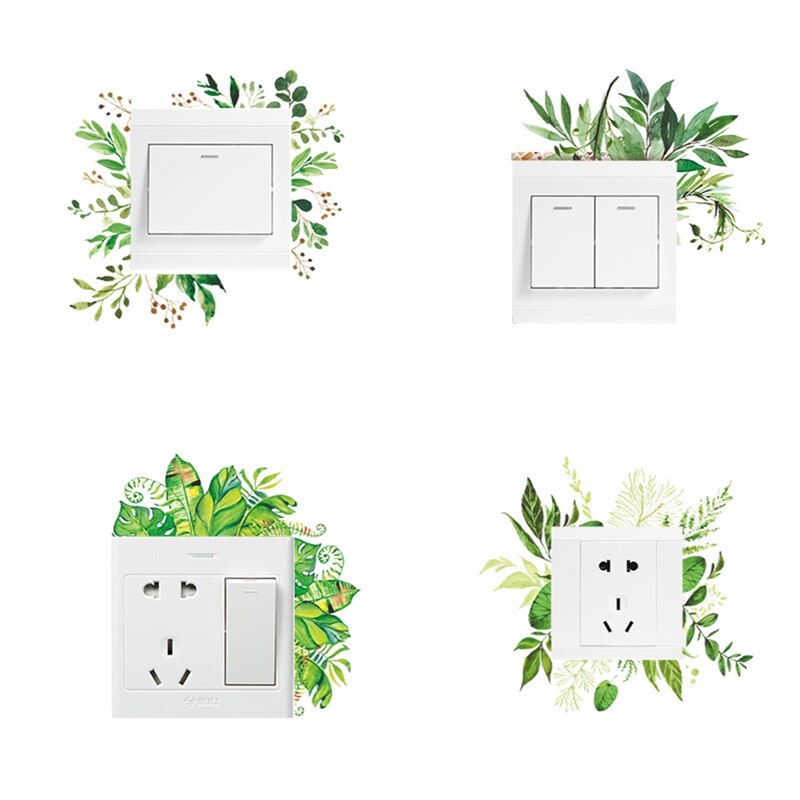 Green Leaf Wall Stickers Switch Socket Beautificat... – Grandado