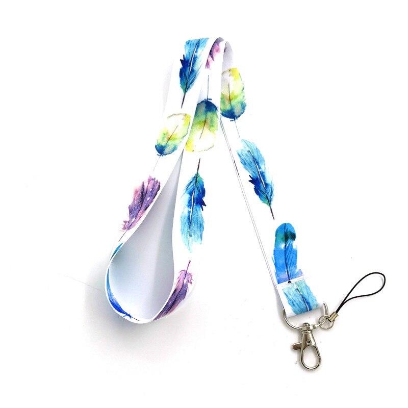 Watercolorful Flower Feathers Lanyard For Keys Mob... – Vicedeal