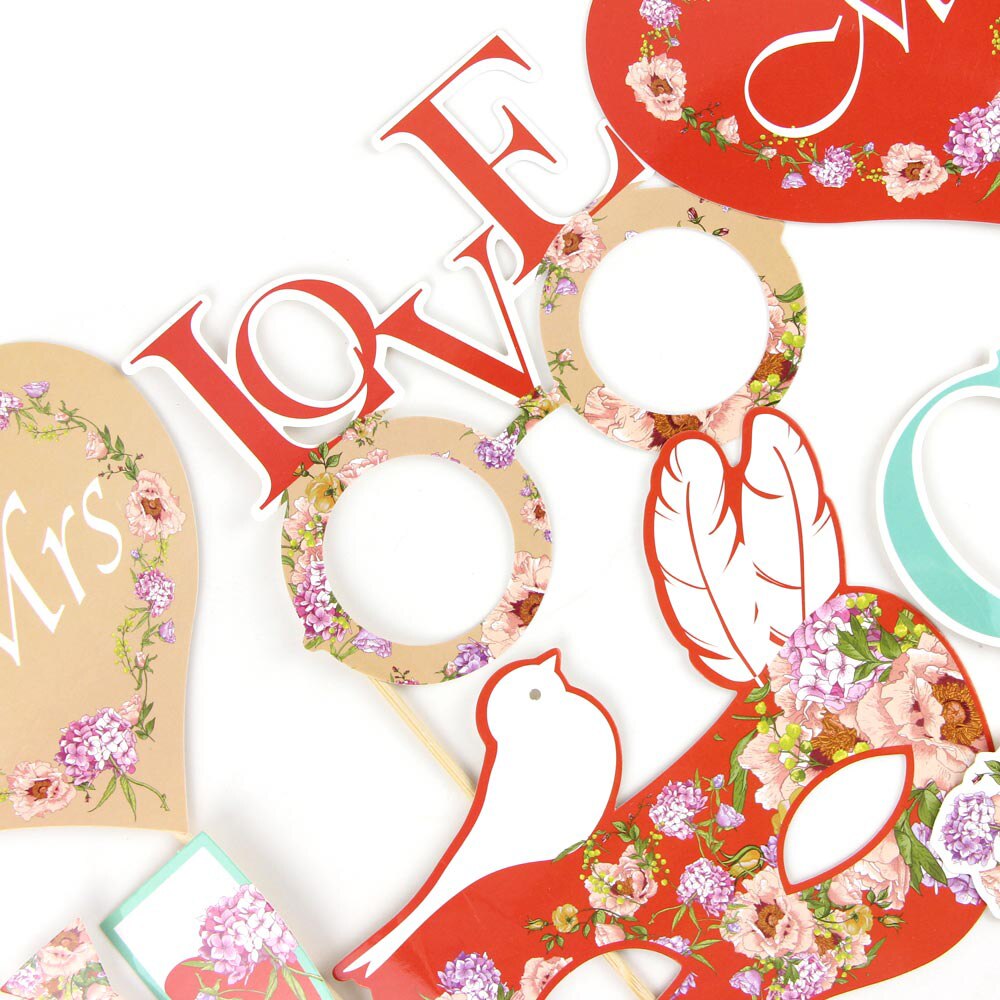 15 pcs Red Wedding Photo Booth Props Kit met Goud ... – Vicedeal