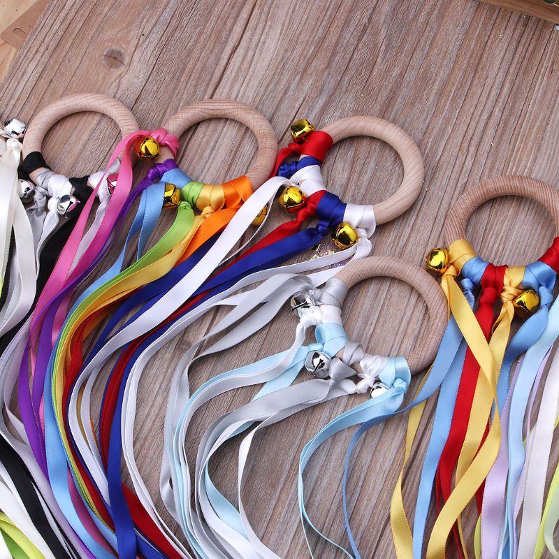 Rainbow Natural Wooden Ribbon Rattle Ring Baby Tee... – Grandado