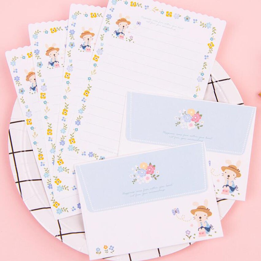 Mini 2 stk konvolutt + 4 ark papir brevsett søt t... – Vicedeal