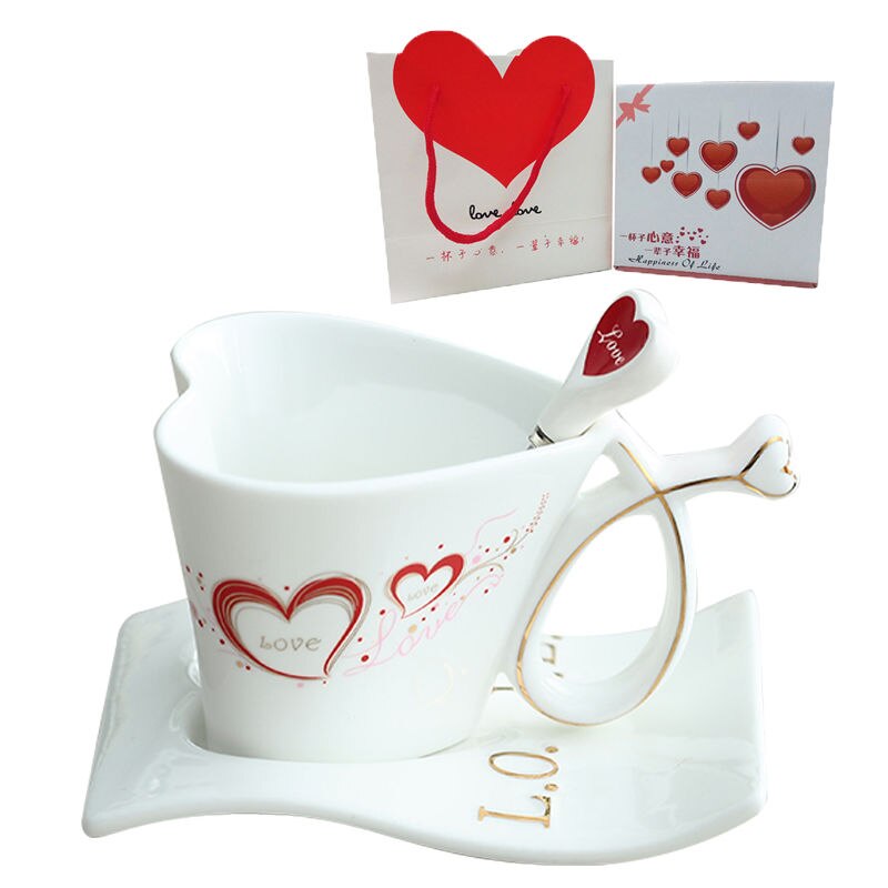 180ml Love Heart Shaped Ceramic Mug With Saucer, S... – Grandado