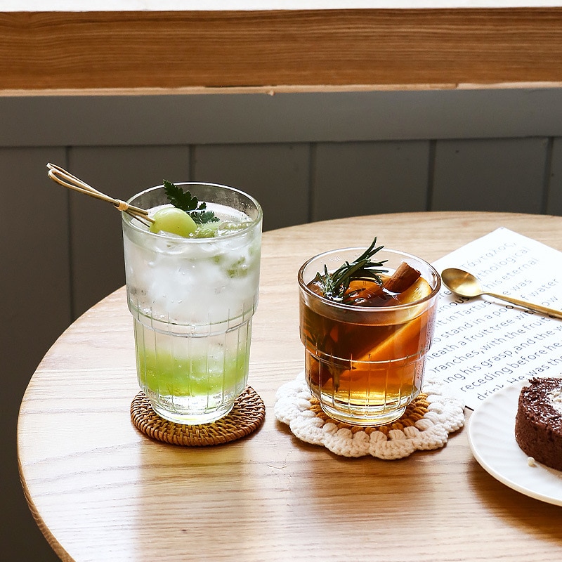 Glass Cups Stackable Glassware Embossed Stripe Ori... – Grandado