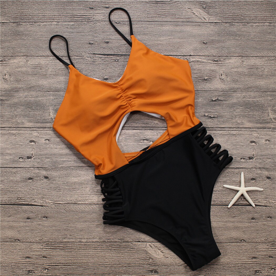 Sexy Hollow Out Splicing Print Women One Piece Swi... – Vicedeal