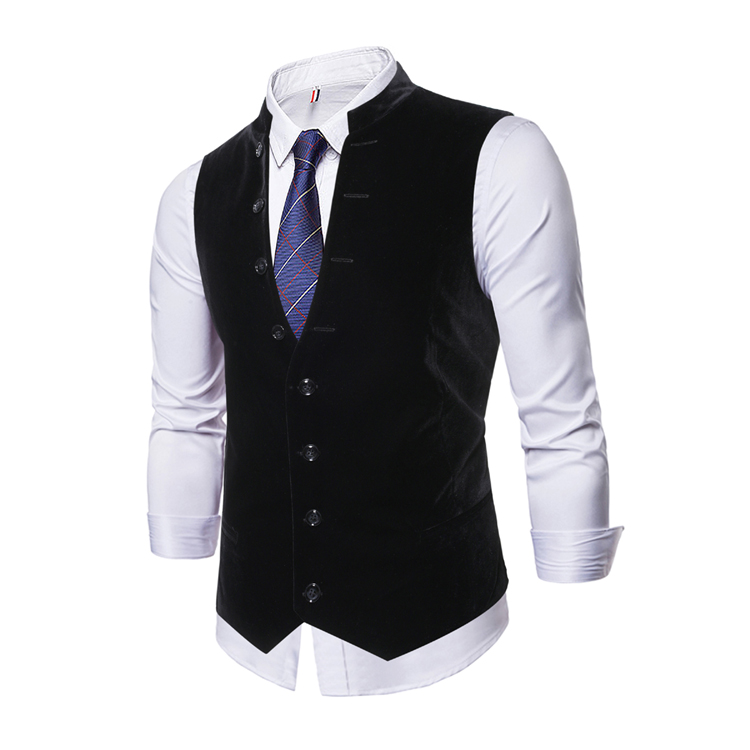 Stand Collar Solid Color Suit Vest Men Casual Busi... – Grandado
