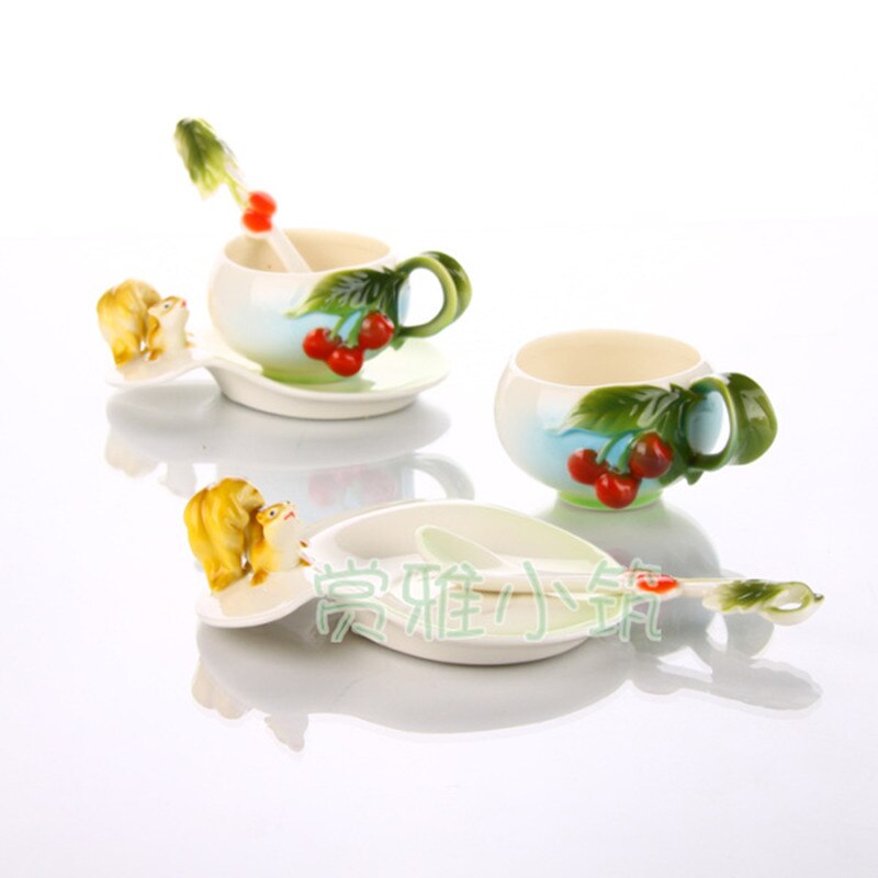 Tazas de café de ardilla 3D con cuchara platillo e... – Grandado