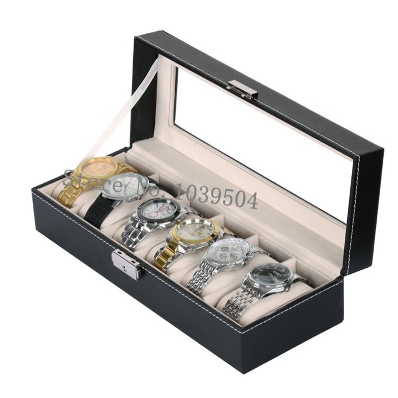 6/10/12 Slots Watch Box Leather With Lock Black Bo... – Grandado
