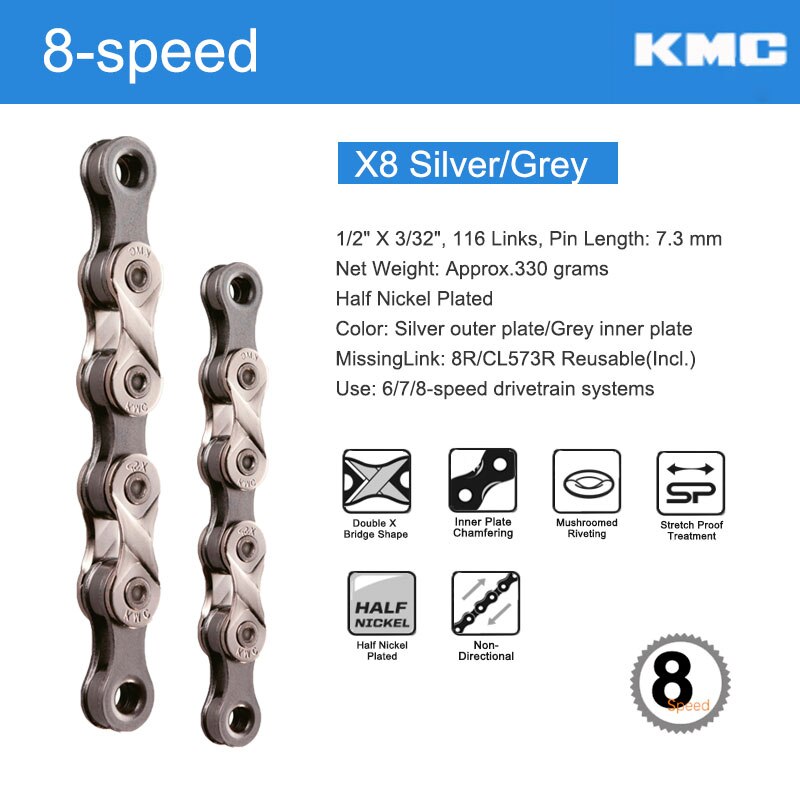 KMC 8-speed bicycle chain Z8.3 X8 MTB road bike bi... – Vicedeal