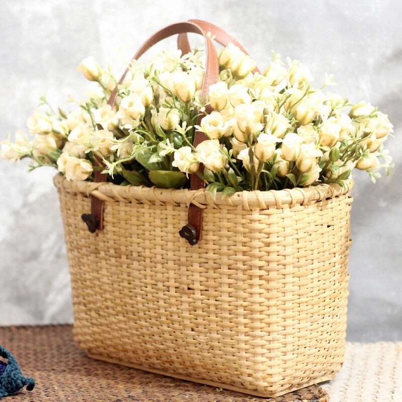 Rattan Basket Double Handle Basket Home Woven Stor... – Grandado