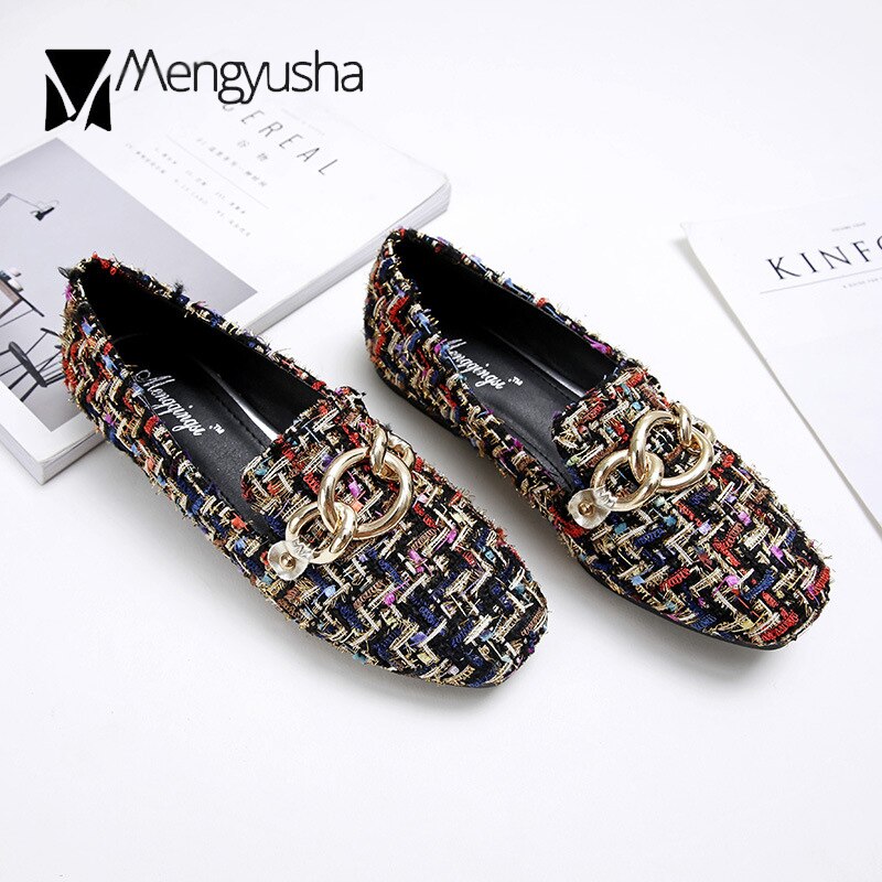 Metal Chains multicolor fabric flats women loafers... – Vicedeal
