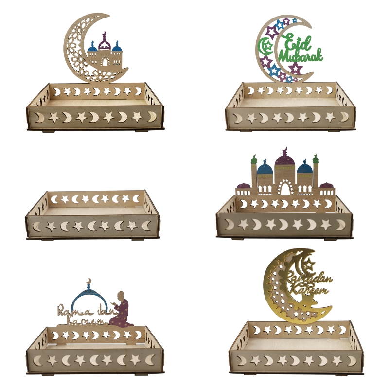 Eid Mubarak Decor Wooden Serving Tray Moon Star De... – Vicedeal