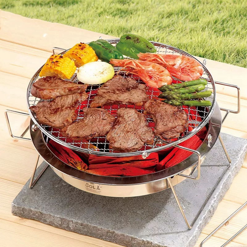 Portable Stainless Steel BBQ Grill Folding Round H... – Vicedeal