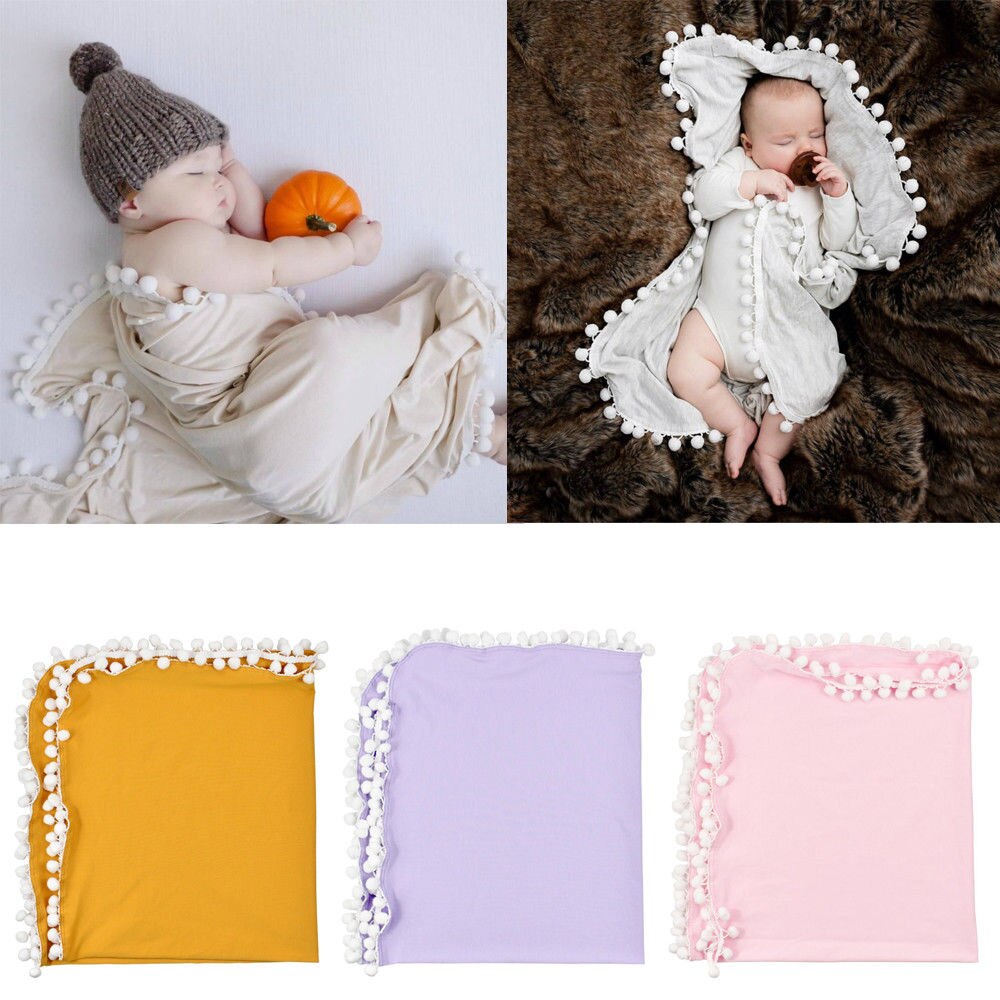 Newborn Baby Infant Receiving Blankets Pom Pom Swa... – Grandado