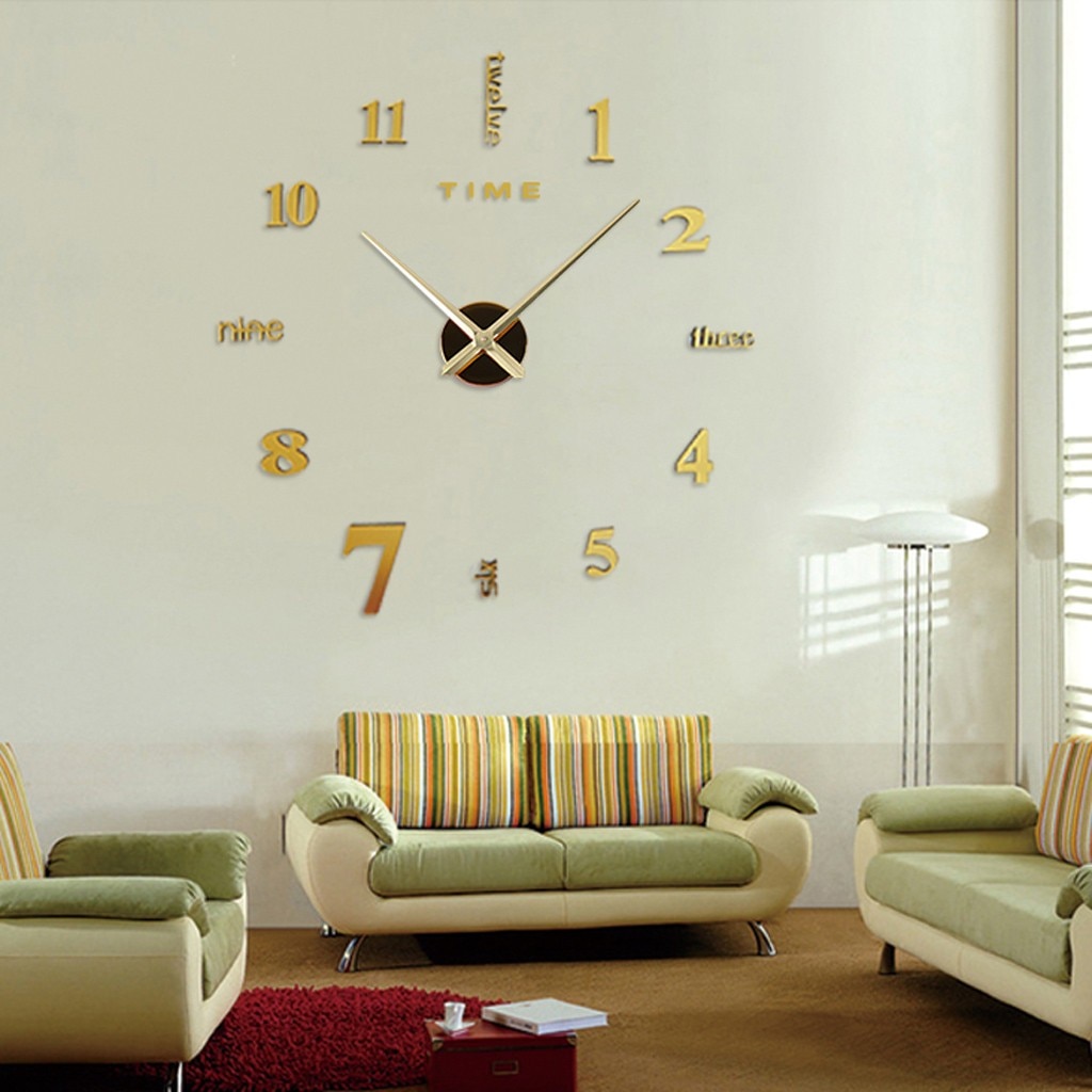 3d Wall Clock Mirror Wall Stickers Living Room Qua... – Grandado