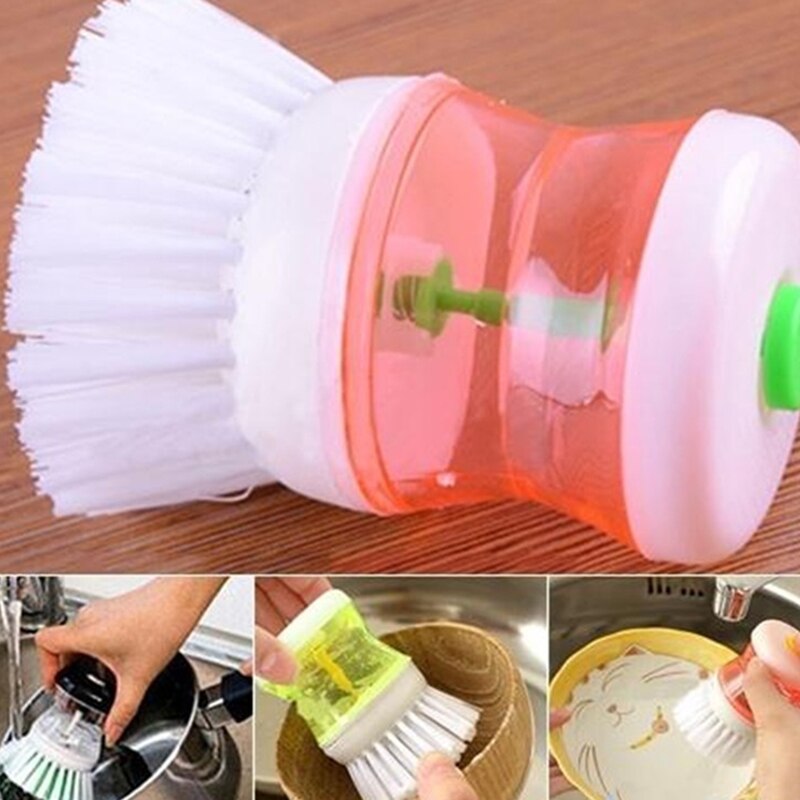Kitchen Dish Brush With Liquid Soap Dispenser Plas... – Grandado