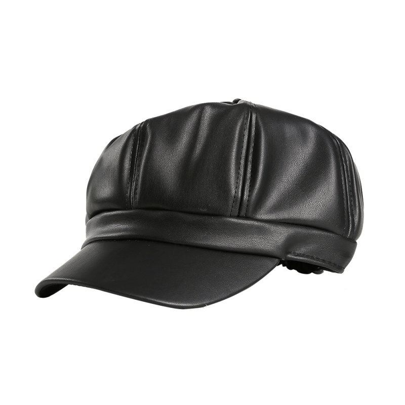 Solid Color PU Leather Octagonal Cap Ladies Britis... – Grandado