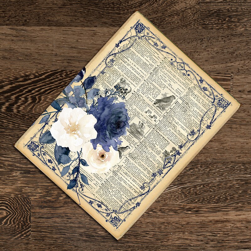 Blauwe Bloem Kant Oude Pagina Materiaal Stickers J... – Grandado