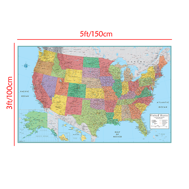 150*100cm Map of The United State Non-woven Canvas... – Grandado