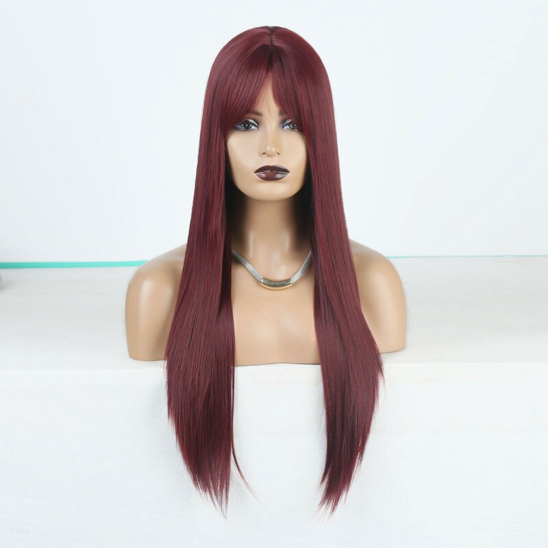 Bombshell Dark Wine Red Silky Straight Synthetic H... – Grandado