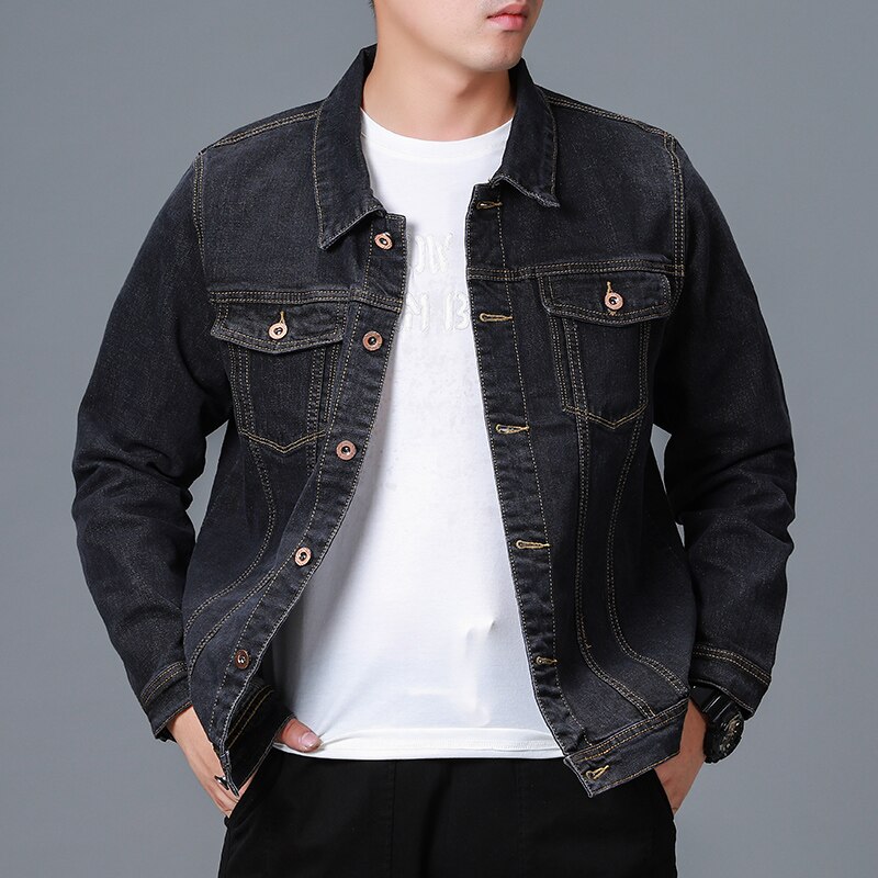 Fall men's denim jacket classic black retro casual... – Grandado