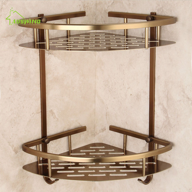 Antique Bronze Two Layer Corner Basket Shelf Silve... – Grandado