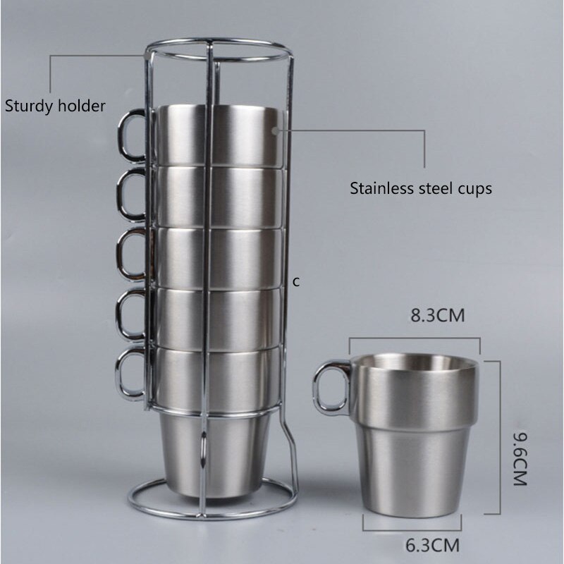 250Ml Rvs Cups Met Houder Double Layer Cups Met Ha... – Grandado