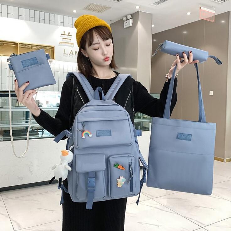 Women backpack Student Schoolbag 4 Piece Set Schoo... – Grandado
