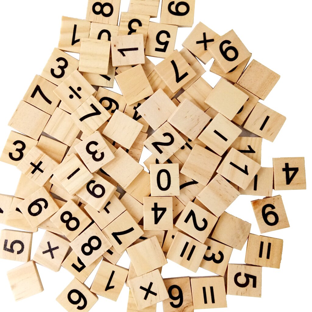 100Pieces Wooden Puzzle Tiles Craft Numbers 0-9 Bo... – Grandado