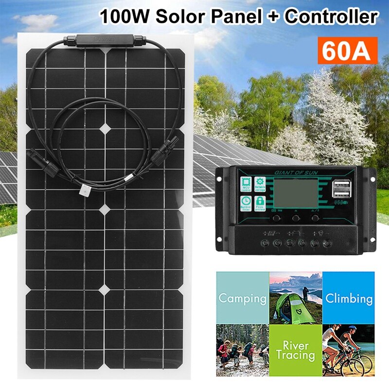 Flexible 100W Solar Panel Kit With 60A Battery Cha... – Grandado