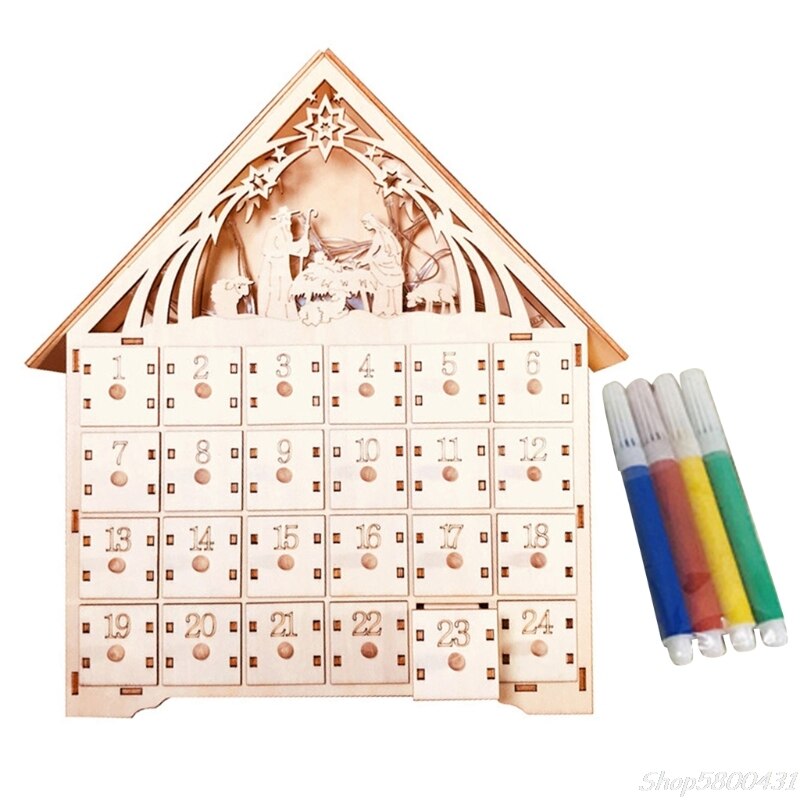 Basswood Advent DIY Calendar with 4 Watercolor Pen... – Vicedeal