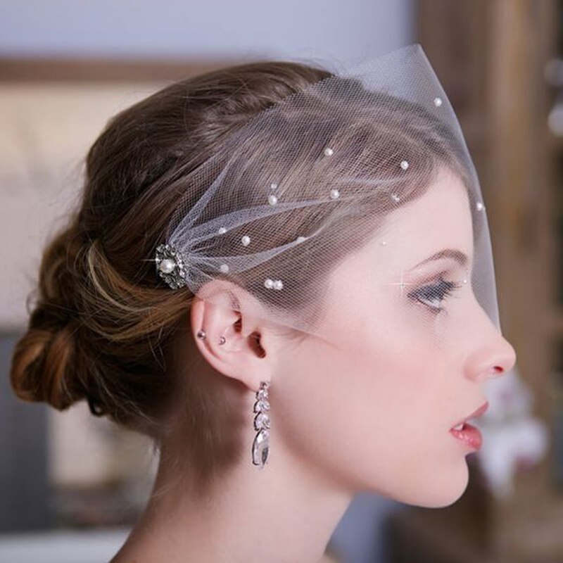 Wedding Veil Pearls Beading Bridal Veil Birdcage V... – Vicedeal