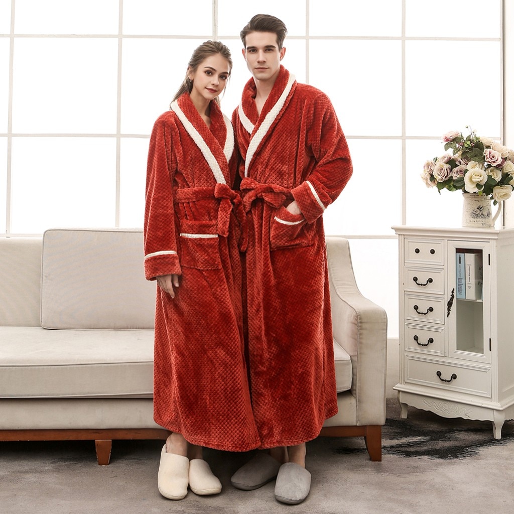 Couples Bathrobe Men Sleepwear Winter Lengthened B... – Vicedeal