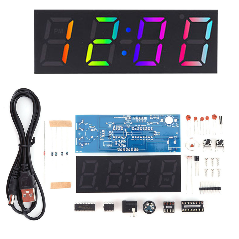 Colorful DIY Digital Clock Kit Display Date Week T... – Grandado