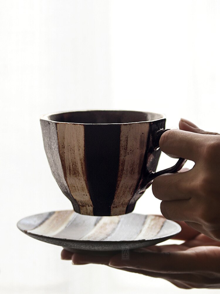 Japanese Vintage Coffee Cup Saucer Set Rough Potte... – Grandado