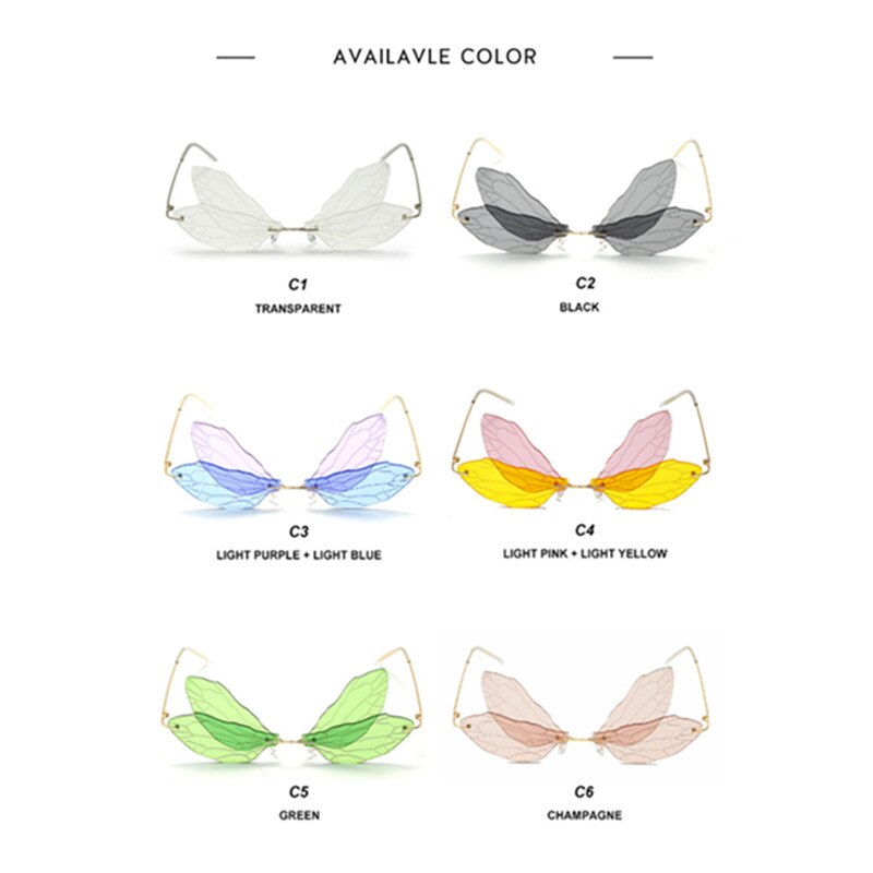 Women Rimless Sunglasses Retro Elf Fairy Dragonfly... – Grandado
