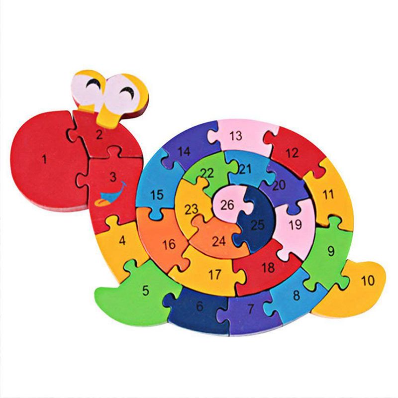 Wooden Blocks Jigsaw Winding Snail Letter and Numb... – Grandado