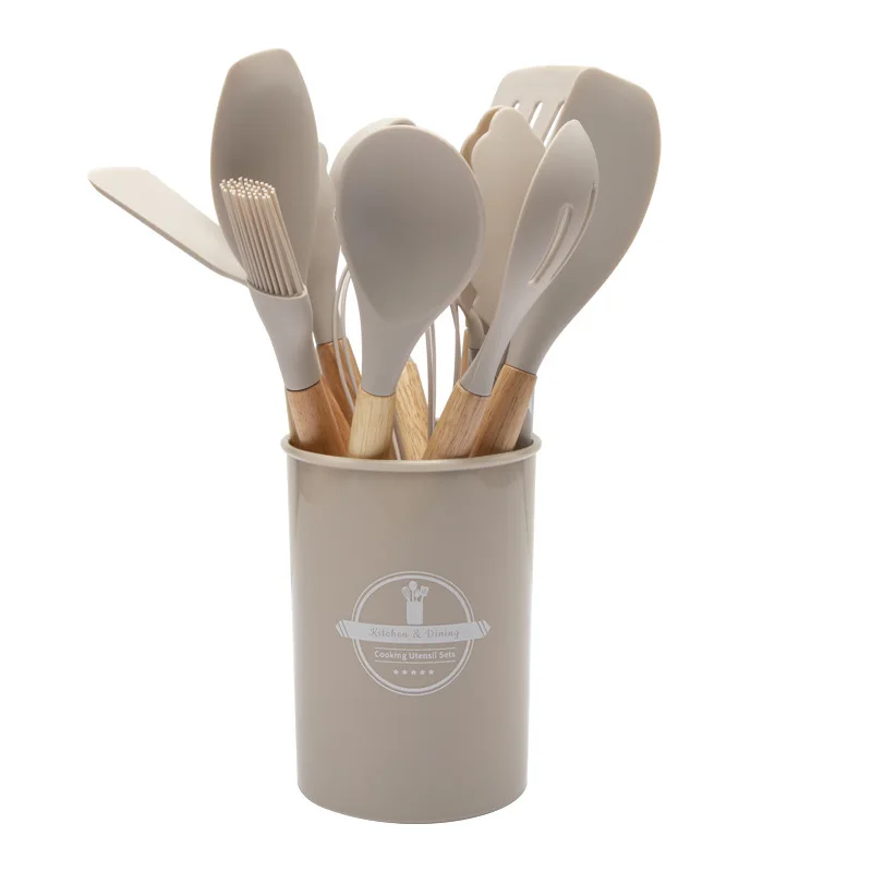 12Pcs Silicone Kitchen Utensils Cooking Wooden Han... – Grandado