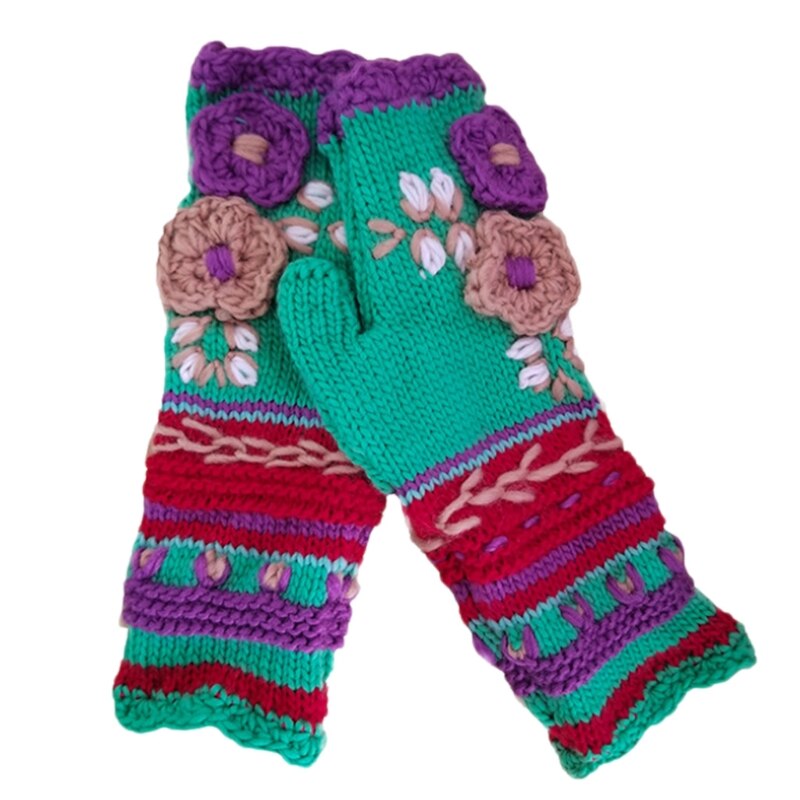 Women Vintage Multicolor Knit Fingerless Gloves Cr... – Grandado