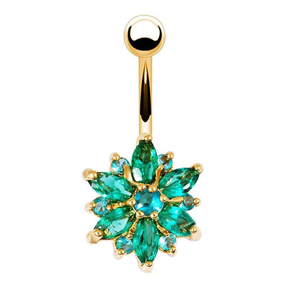 316L Stainless Steel Green Flower Crystal Navel Ba... – Grandado