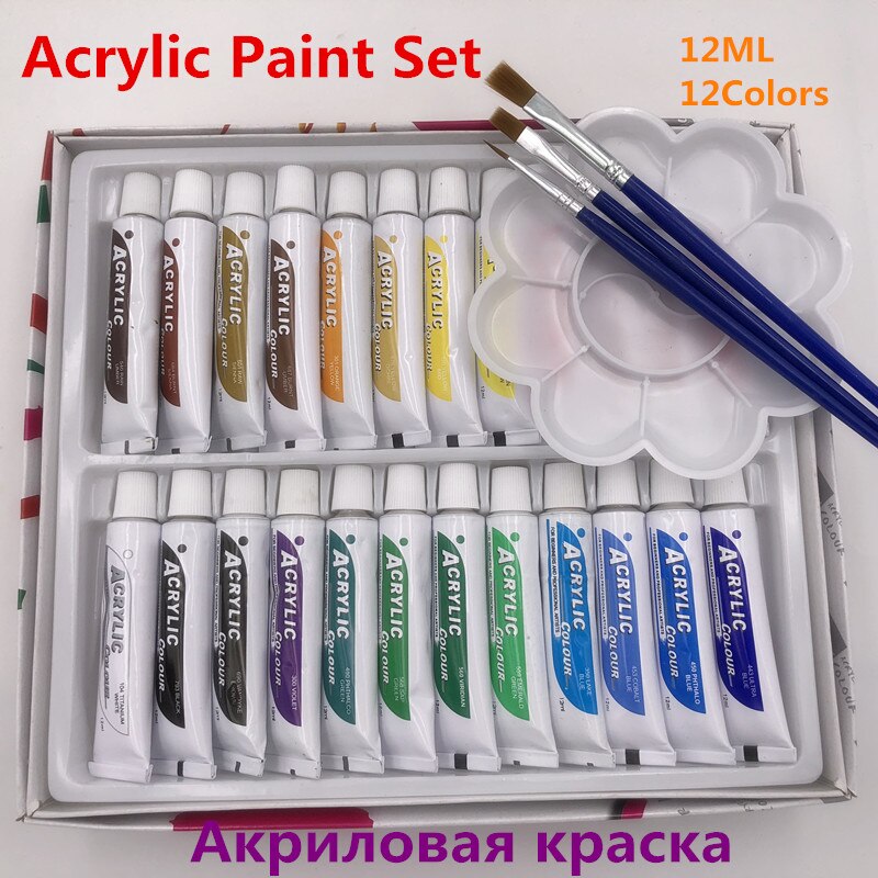 24 Colors Acrylic Paint 12ml Tubes Drawing Paintin... – Grandado