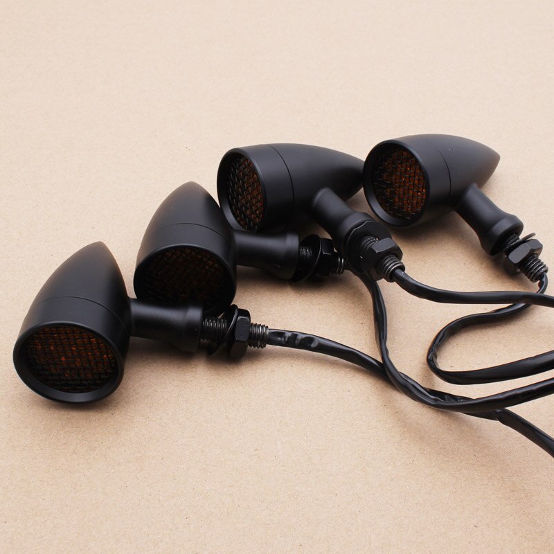 4pc Cafe Racer Motorcycle Retro Aluminum Turn Signal Light With Grid ...