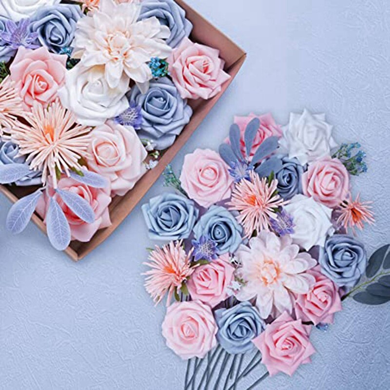 Kunstmatige Bloemen Set Roze Blauw Nep Rozen Bloem... – Grandado