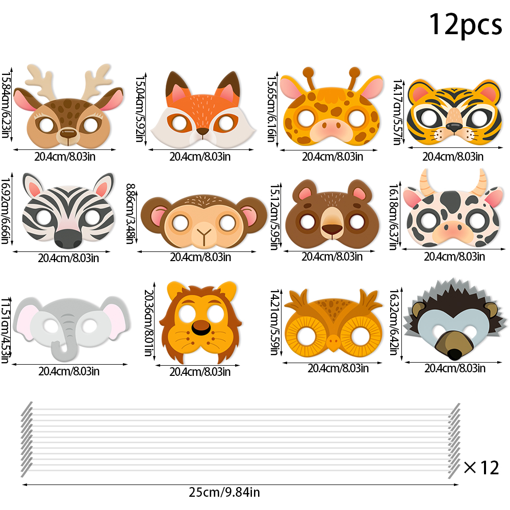 12 Uds mezcla de máscaras de animales de Safari pa... – Grandado