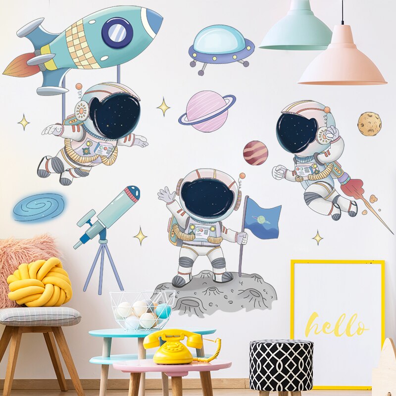 Cartoon Space Aerospace Pilot Stickers Wall Door D... – Grandado