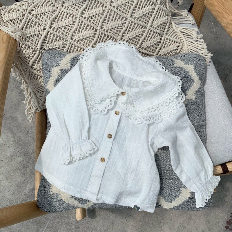 Spring Baby Girls White Blouses Lace Collar Ruffle... – Vicedeal